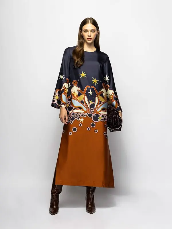 PAULA Paulashirley Soulprint Printed Silk Twill Maxi Dress - Orange