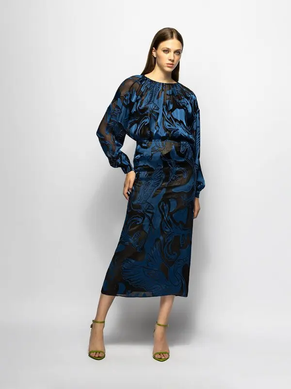PAULA Rubina Devoré Pencil Skirt