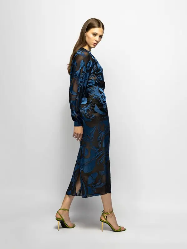 PAULA Rubina Devoré Pencil Skirt