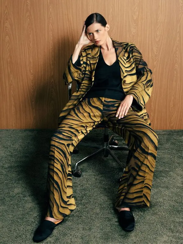 PAULA Oliver Tiger Stripes Oversized Printed Coat - Orange