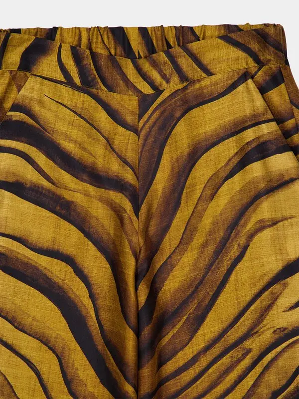 PAULA Nuria Tigerstripes Wide-leg Printed Pants With Velvet Trim