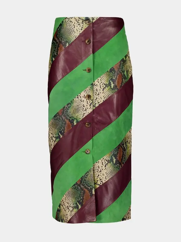 PAULA Madeline Multi Stripes Patchwork Leather Pencil Skirt - Multicolour