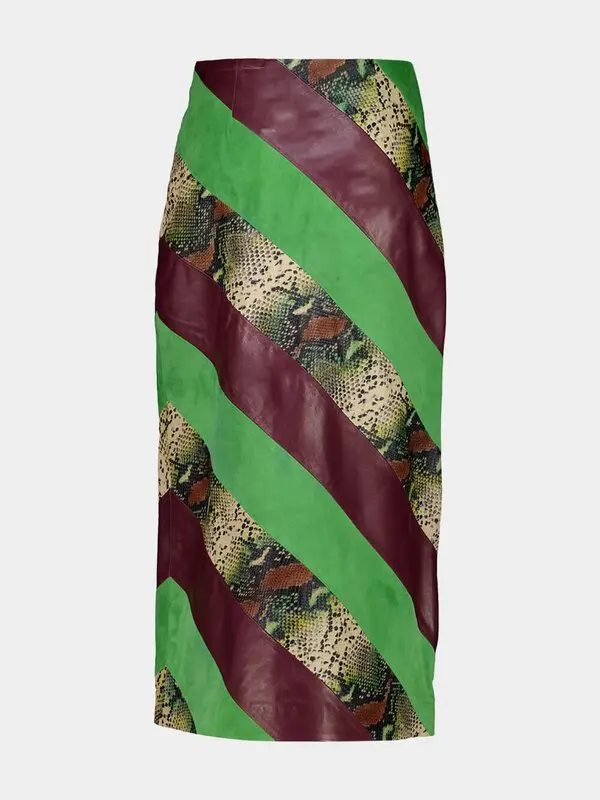 PAULA Madeline Multi Stripes Patchwork Leather Pencil Skirt - Multicolour
