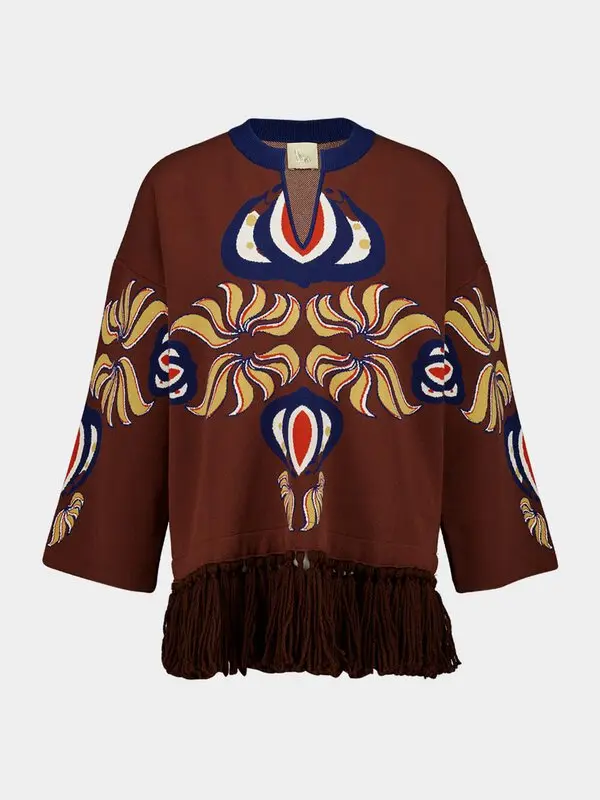 PAULA Jade Jacquard Sweater With Fringe