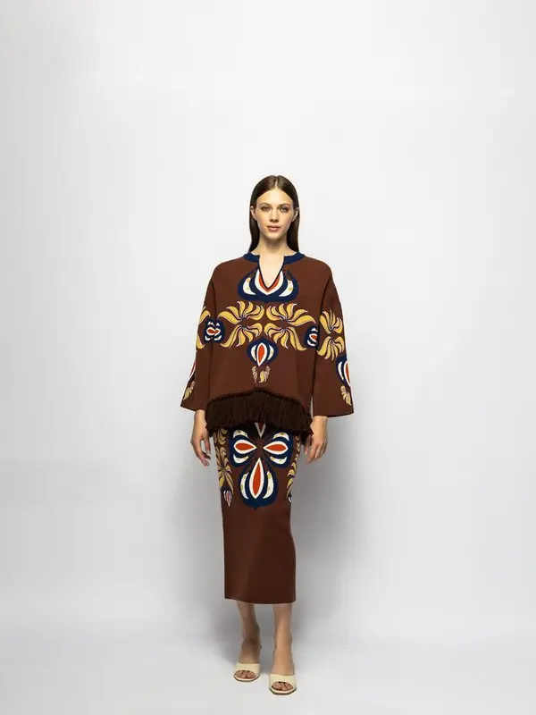 PAULA Jade Jacquard Sweater With Fringe