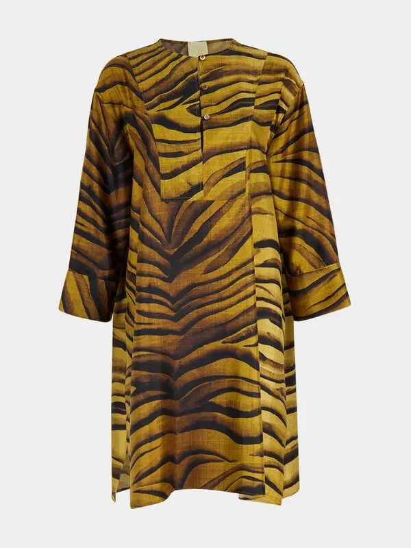 PAULA S Isla Tiger Stripe Printed Silk Twill Button-up Dress