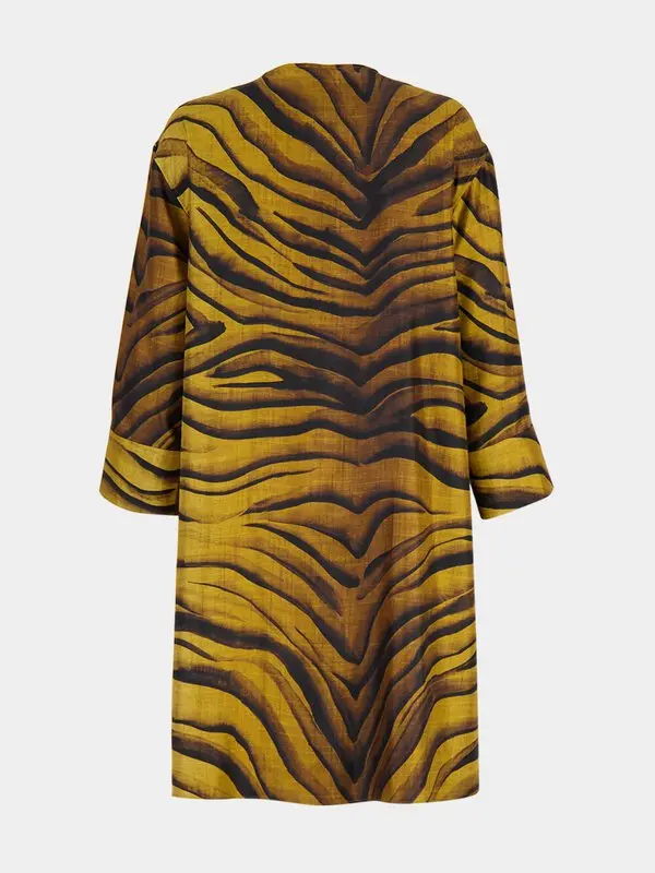 PAULA S Isla Tiger Stripe Printed Silk Twill Button-up Dress