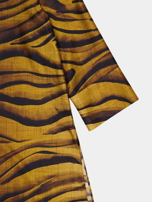 PAULA S Isla Tiger Stripe Printed Silk Twill Button-up Dress