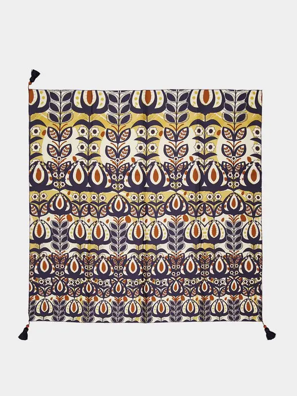 PAULA Granita Wonderland Printed Silk Twill Scarf With Trims - Blue