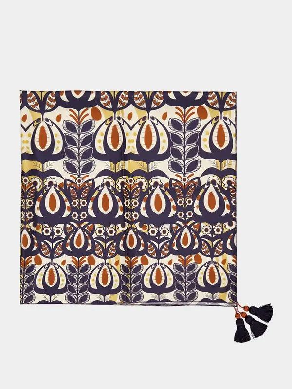 PAULA Granita Wonderland Printed Silk Twill Scarf With Trims