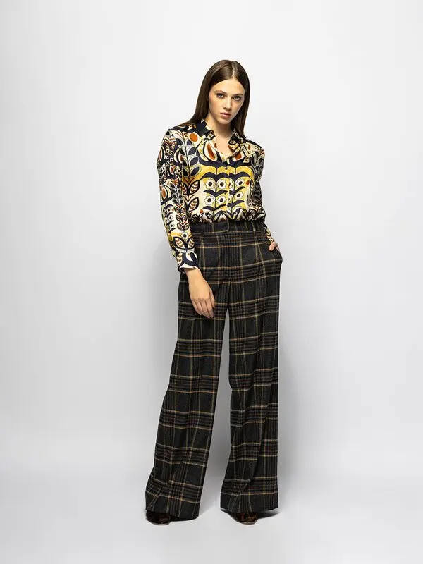 PAULA S Francis Check Houndstooth Wide-leg Pants - Brown