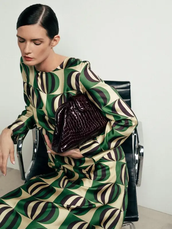 PAULA Gray Modernchess Printed Silk Twill A-line Dress - Multicolour