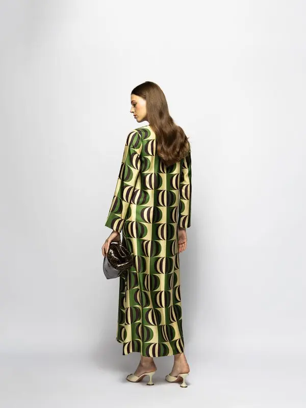 PAULA Gray Modernchess Printed Silk Twill A-line Dress - Multicolour