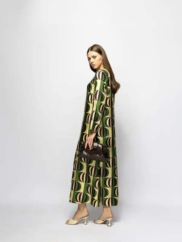 PAULA Gray Modernchess Printed Silk Twill A-line Dress - Multicolour