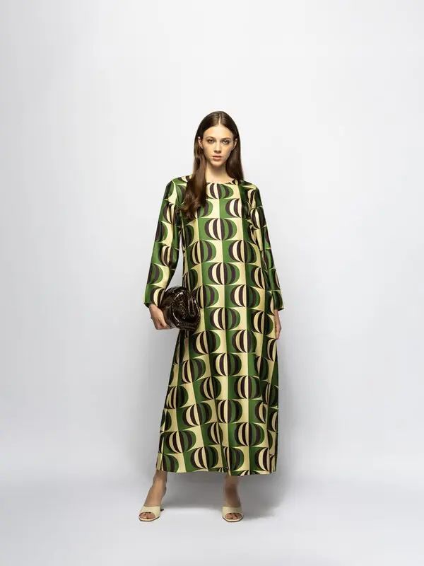 PAULA Gray Modernchess Printed Silk Twill A-line Dress - Multicolour