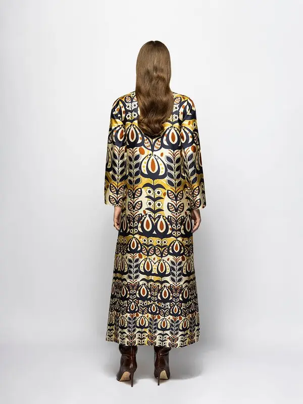 PAULA Gray Wonderland Printed Silk Twill A-line Maxi Dress - Blue