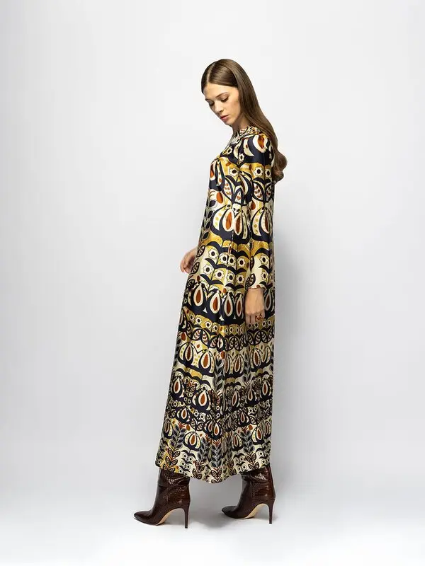 PAULA Gray Wonderland Printed Silk Twill A-line Maxi Dress - Blue
