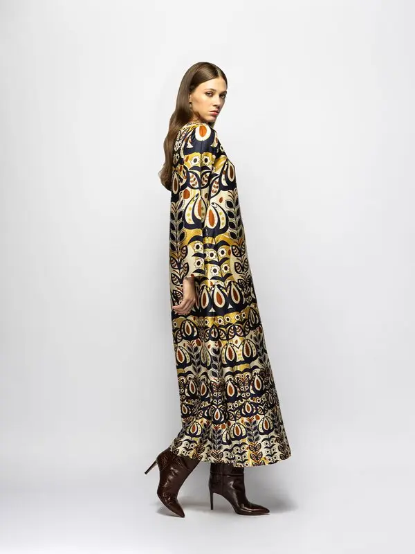 PAULA Gray Wonderland Printed Silk Twill A-line Maxi Dress - Blue