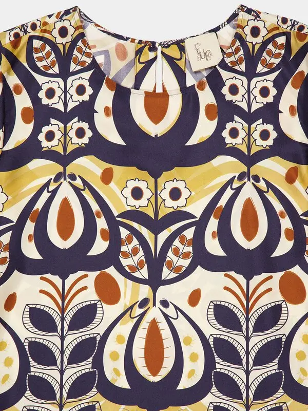 PAULA Gray Wonderland Printed Silk Twill A-line Maxi Dress - Blue