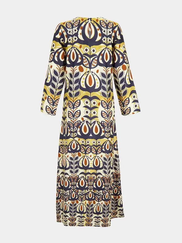 PAULA Gray Wonderland Printed Silk Twill A-line Maxi Dress - Blue