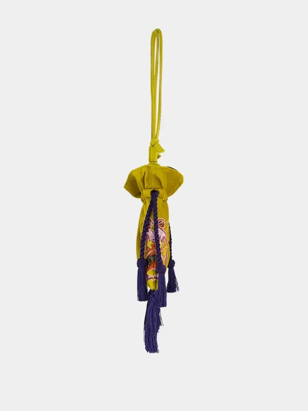 PAULA Embroidered Velvet Drawstring Bag With Tassels - Multicolour