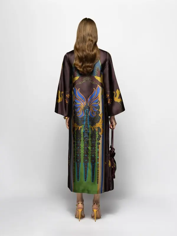 PAULA Celina Fairytail Turtleneck Printed Silk Twill Dress