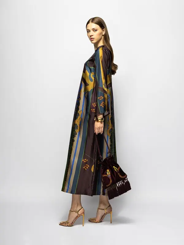 PAULA Celina Fairytail Turtleneck Printed Silk Twill Dress