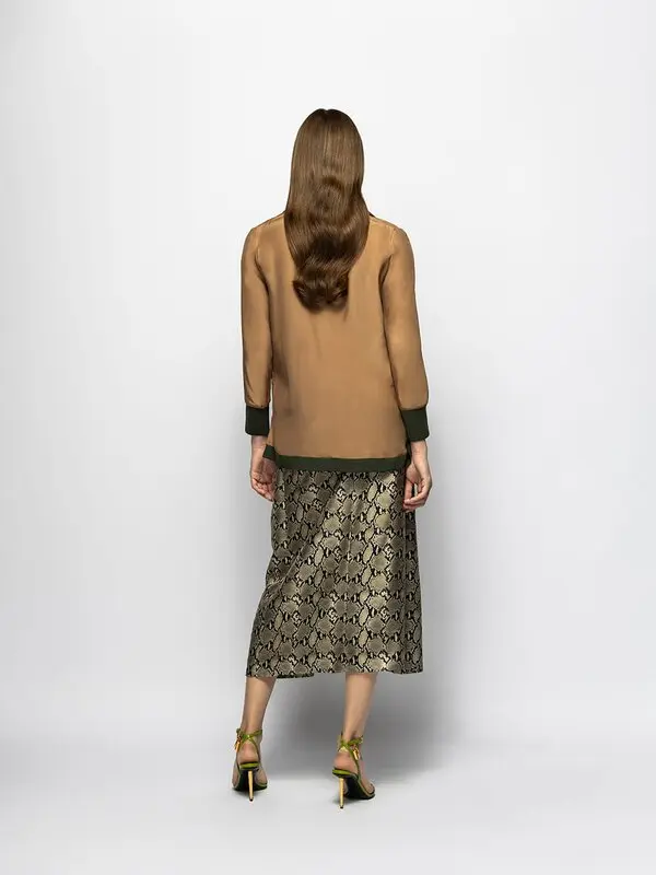 PAULA Diane Timberwolf Silk V-neck Long-sleeve Top - Brown