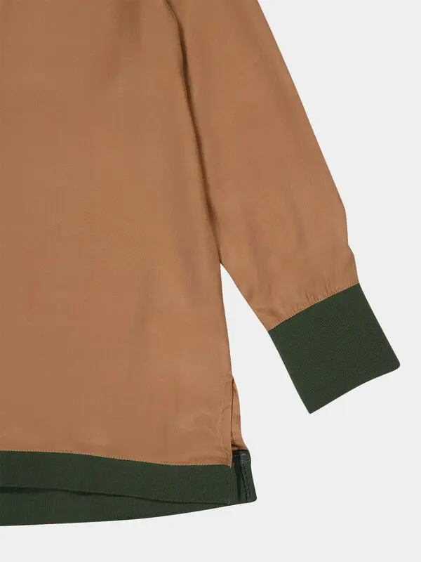 PAULA Diane Timberwolf Silk V-neck Long-sleeve Top - Brown