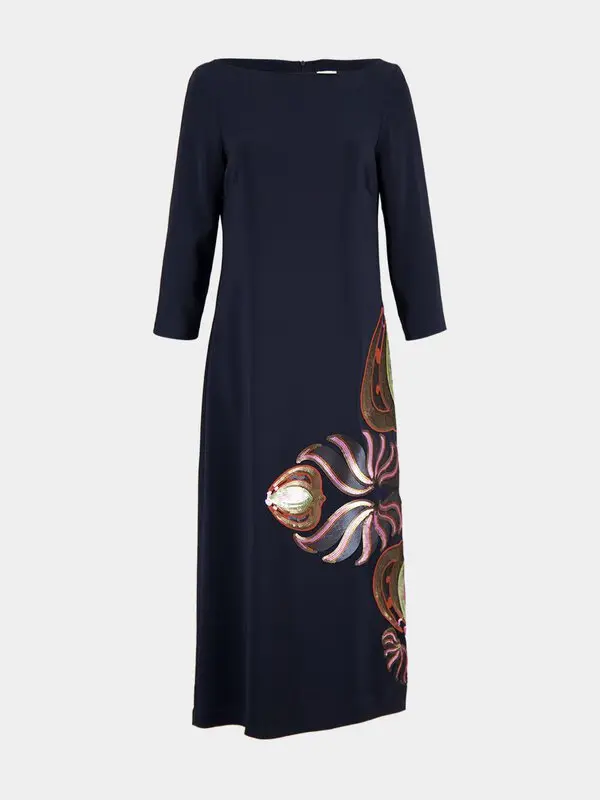 PAULA Name Bellona Sequin Embroidered Long Dress - Black