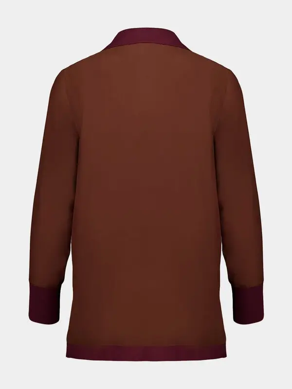 PAULA Diane Potting Soil Silk V-neck Long-sleeve Blouse - Brown