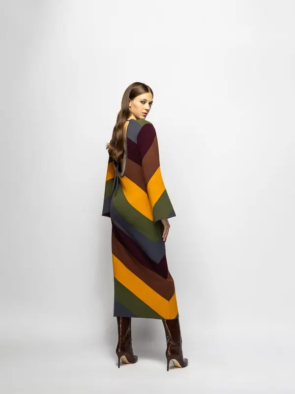 PAULA S Choice Curie Multi Stripes Knitted Cut-out Back Dress