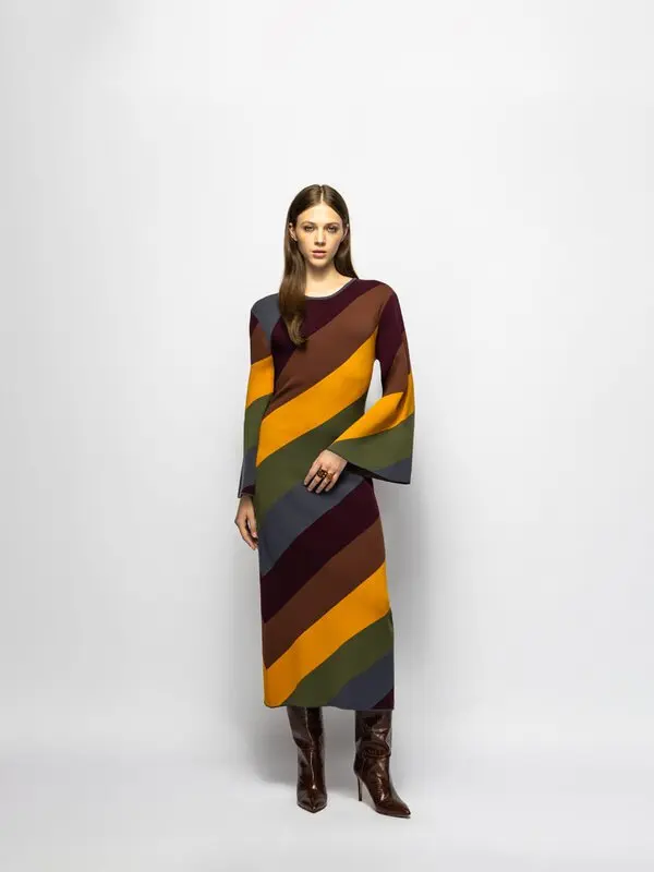 PAULA S Choice Curie Multi Stripes Knitted Cut-out Back Dress