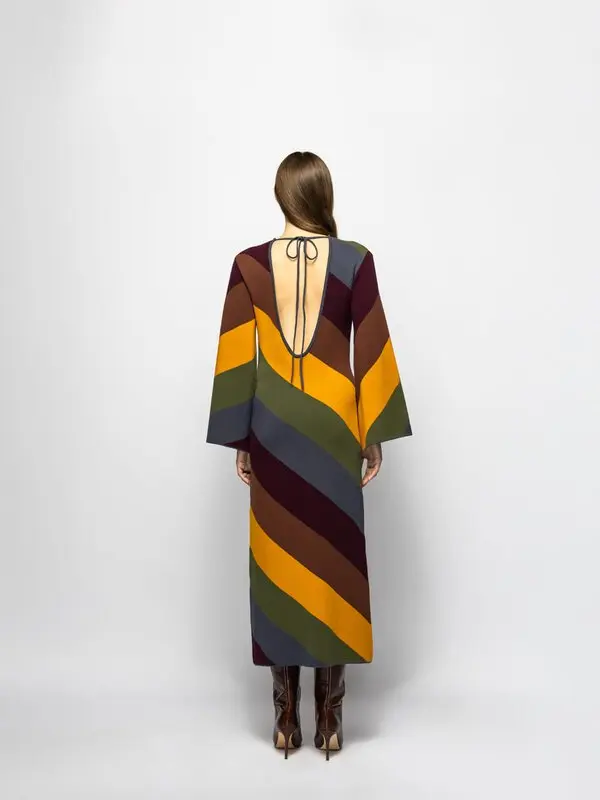 PAULA S Choice Curie Multi Stripes Knitted Cut-out Back Dress