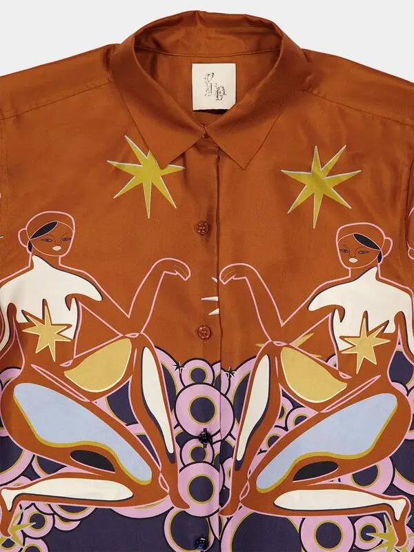 PAULA S Amethyst Soulprint Silk Twill Shirt - Orange