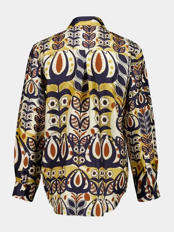 PAULA Ametista Wonderland Printed Silk Twill Shirt - Blue