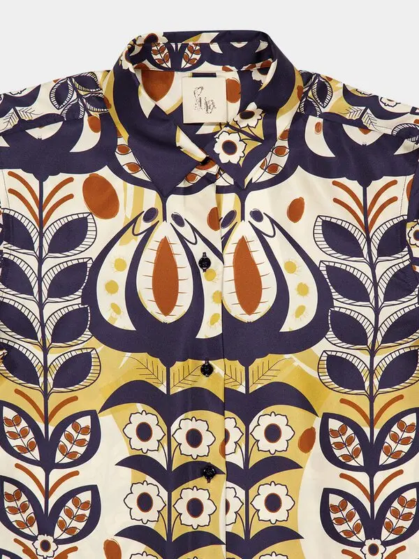 PAULA Ametista Wonderland Printed Silk Twill Shirt - Blue