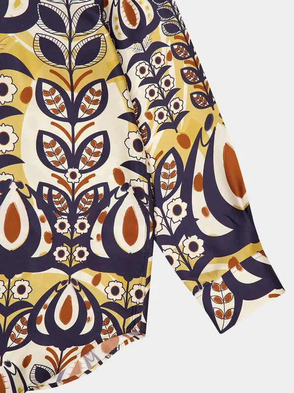 PAULA Ametista Wonderland Printed Silk Twill Shirt - Blue