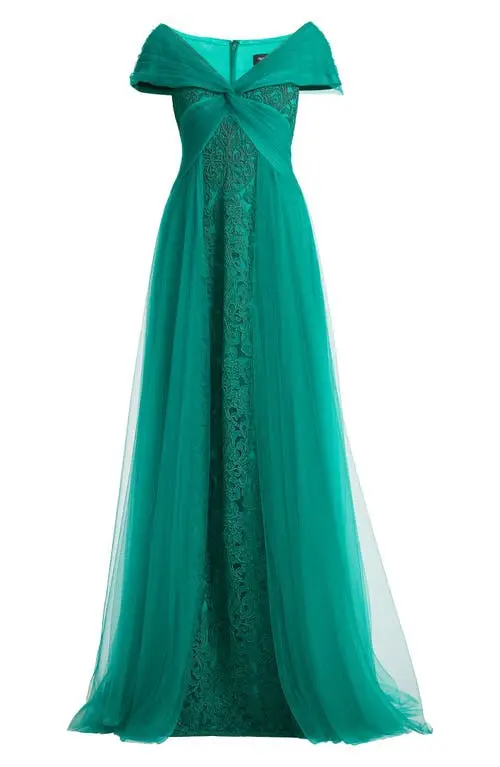 Tadashi Shoji Lace And Tulle Gown