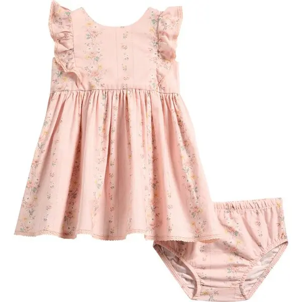 LITTLE PLANET Floral Lace Trim Organic Cotton & Linen Dress With Bloomers - Pink Floral