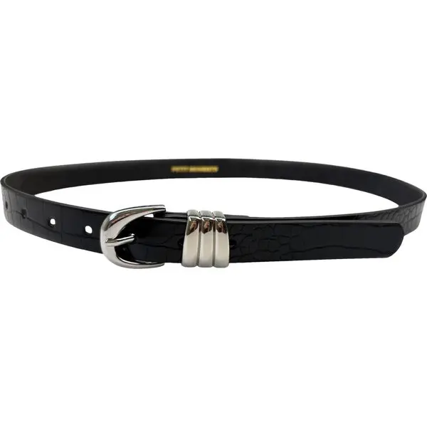PETIT MOMENTS Trio Croc Embossed Faux Leather Belt - Black Croc/silver