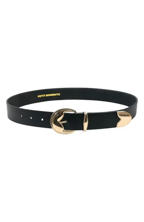 PETIT MOMENTS Faux Leather Western Belt With Engraved Buckle - Black/gold