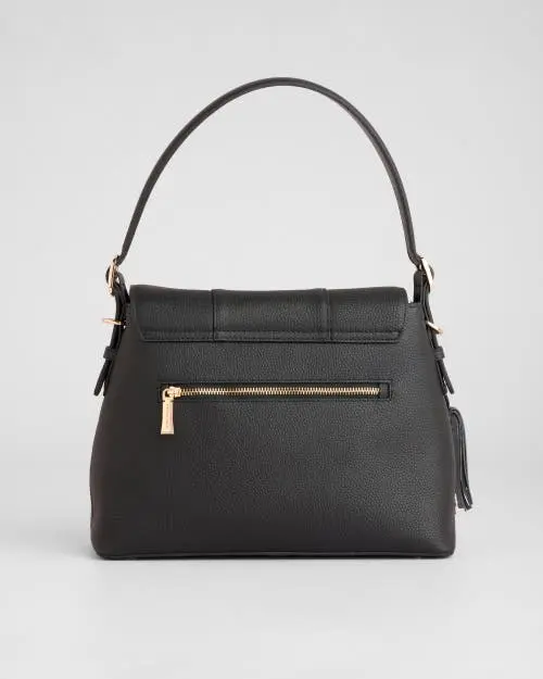 POM POM LONDON Strand Leather Shoulder Bag - Black