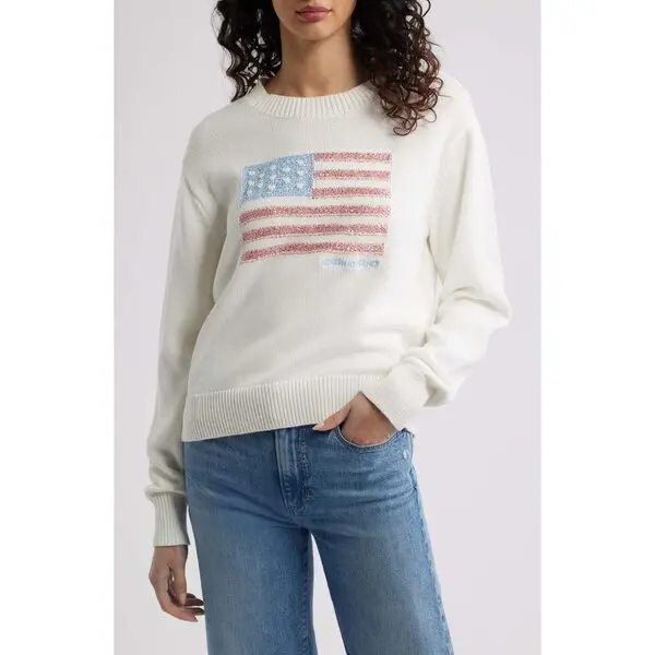 LoveShackFancy Sequin Flag Cotton Sweater