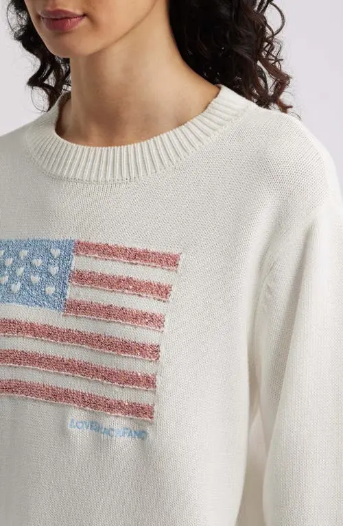 LoveShackFancy Sequin Flag Cotton Sweater
