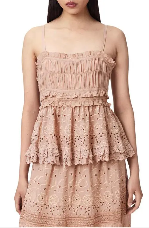 ALLSAINTS Camille Ruffle Eyelet Top - Plaster Pink