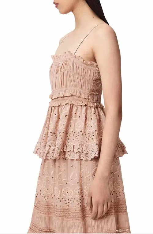 ALLSAINTS Camille Ruffle Eyelet Top - Plaster Pink