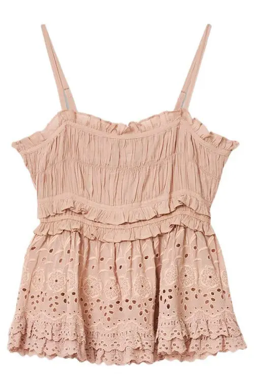 ALLSAINTS Camille Ruffle Eyelet Top - Plaster Pink