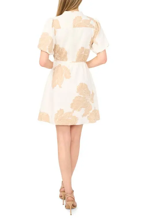 Halogen Neutral Floral Print Linen Blend Shirtdress
