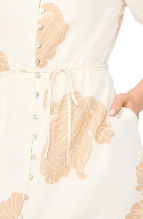 Halogen Neutral Floral Print Linen Blend Shirtdress